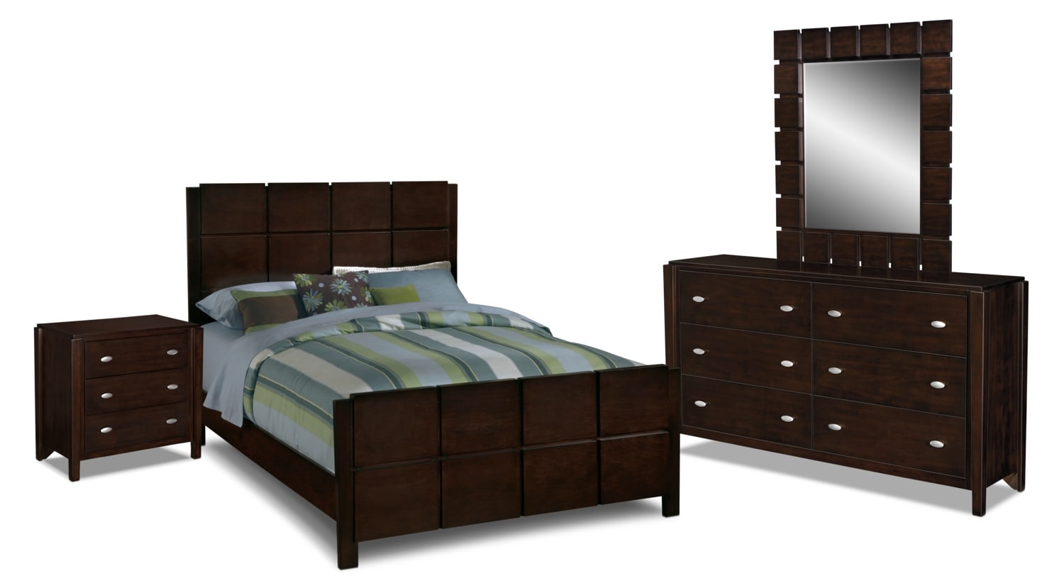Mosaic 6 Piece King Bedroom Set with Nightstand Dresser and Mirror Dark Brown Value City Furniture