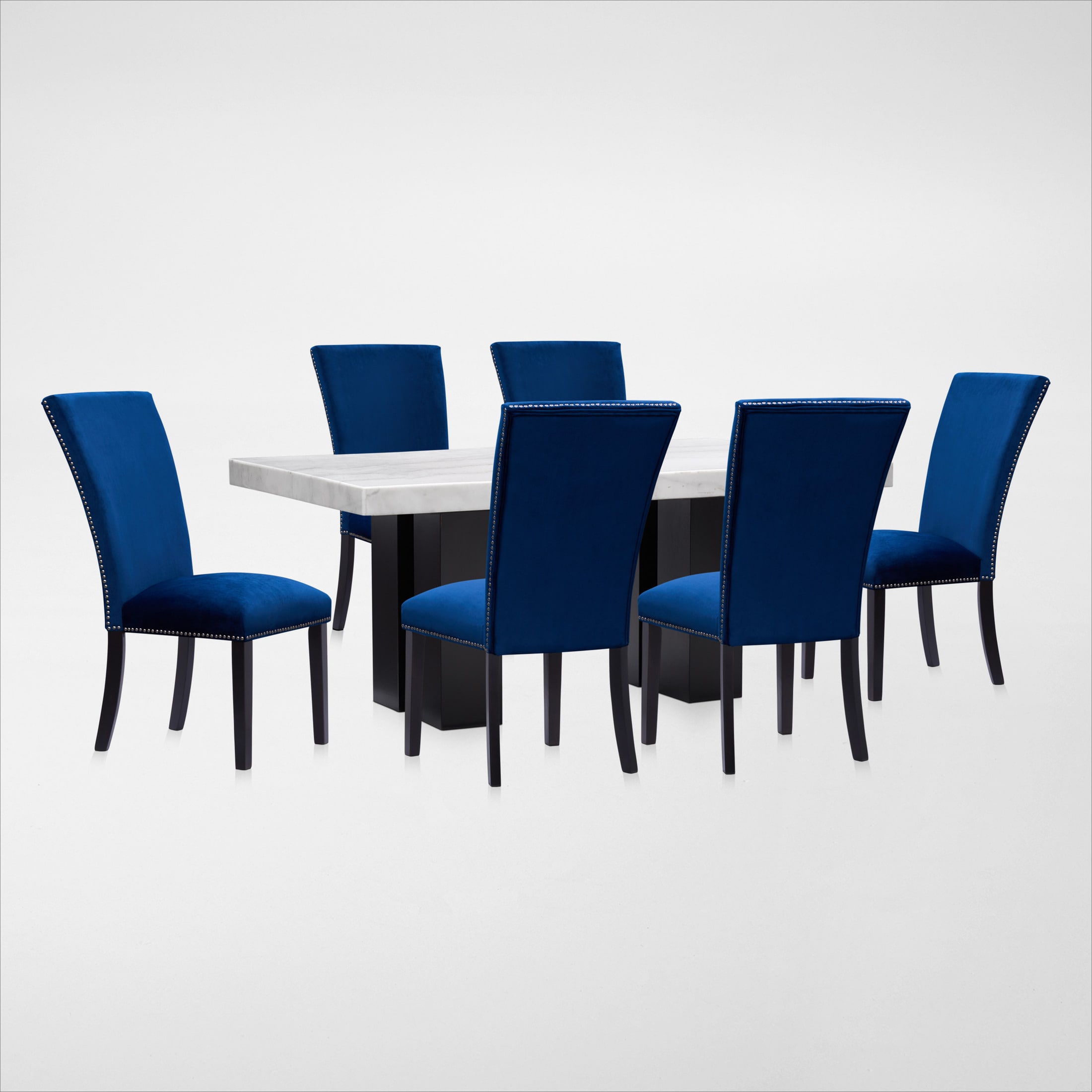 Artemis Marble Dining Table and 6 Upholstered Dining Chairs - White ...