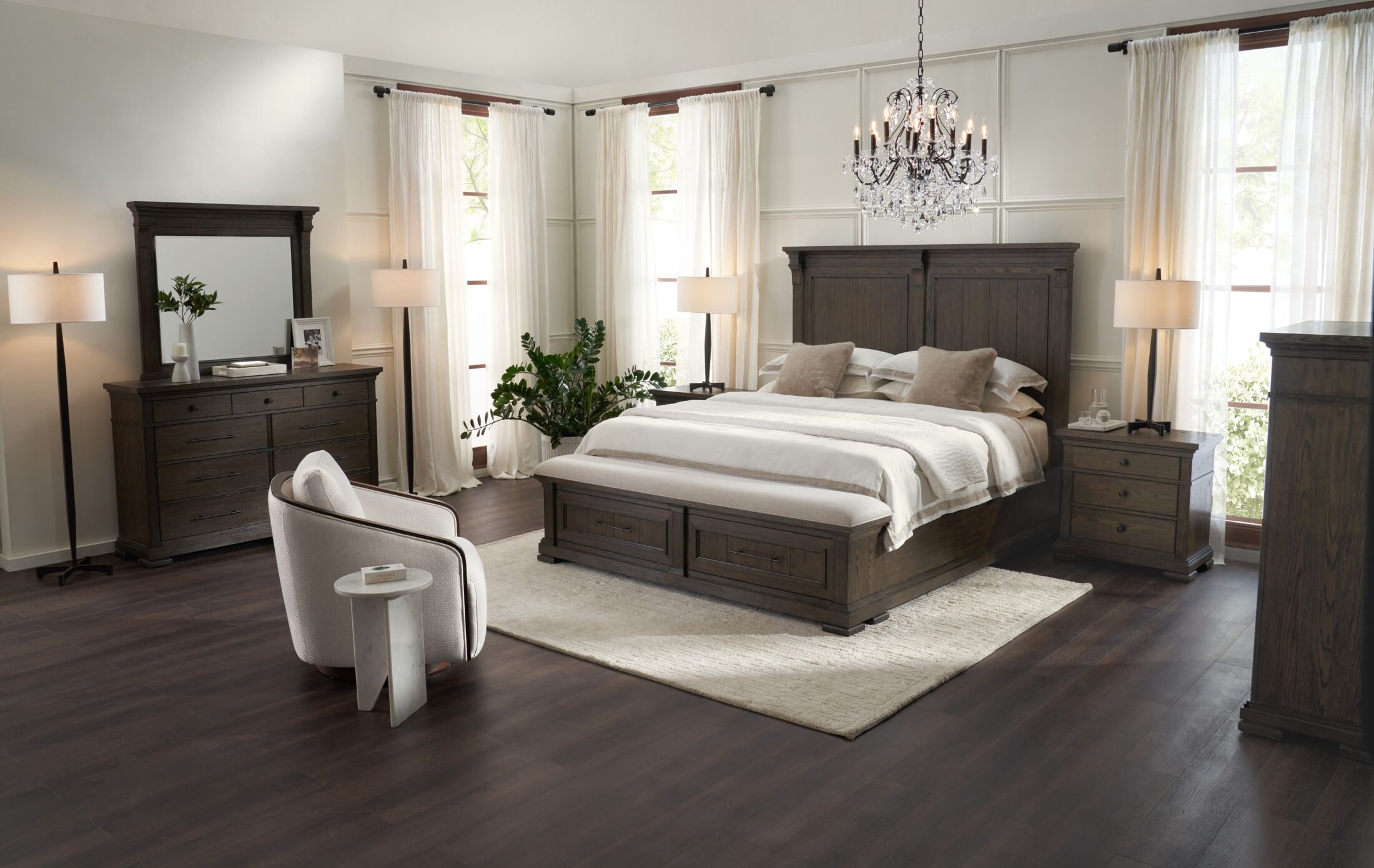 Asheville 6 Piece Storage Bedroom Set with Dresser Mirror and Nightstand with USB Charging Value City Furniture