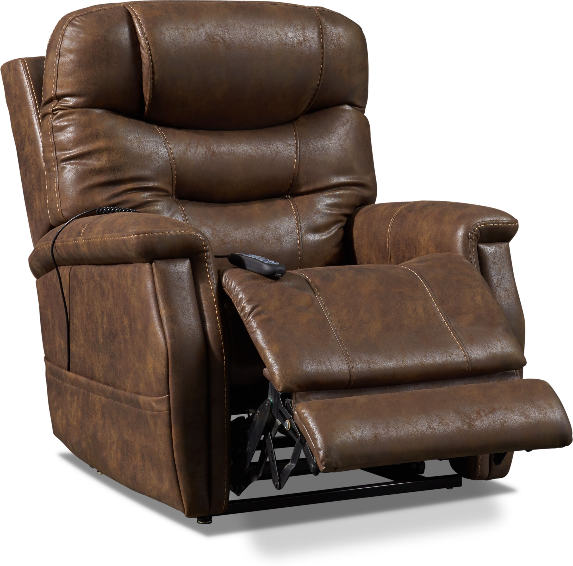 Cyrus Triple Power Heated Lift Recliner in Brown American Signature Furniture