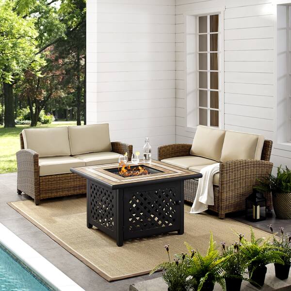 Destin Set of 2 Outdoor Loveseats and Fire Table - Sand | Value City ...