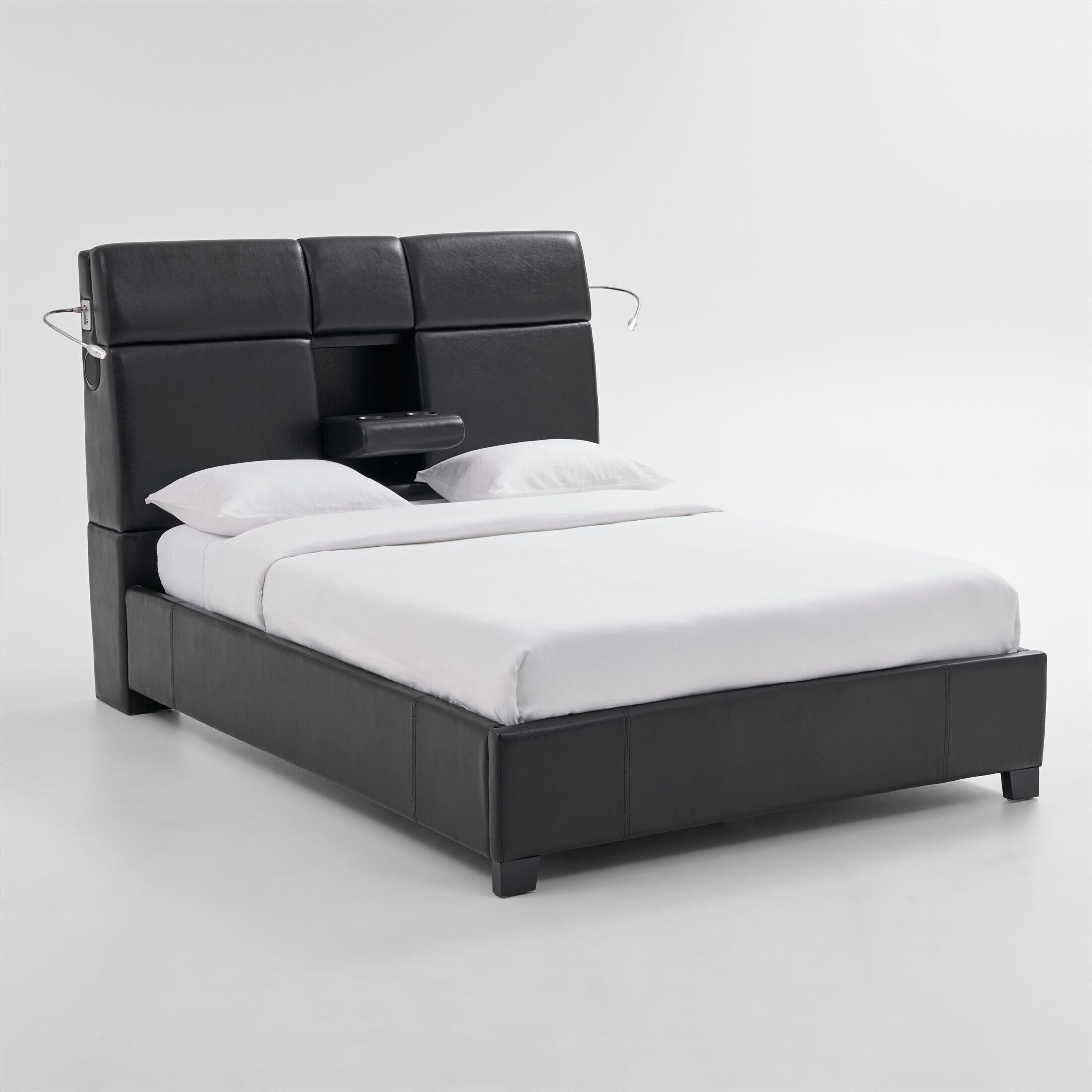 Headboard with bluetooth speakers and cup holders store
