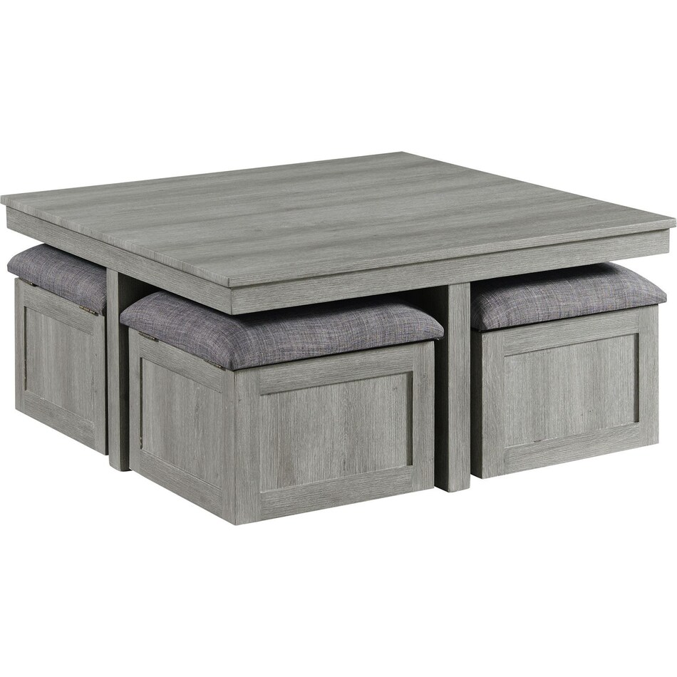 Reba Coffee Table with Four Storage Stools | Value City Furniture
