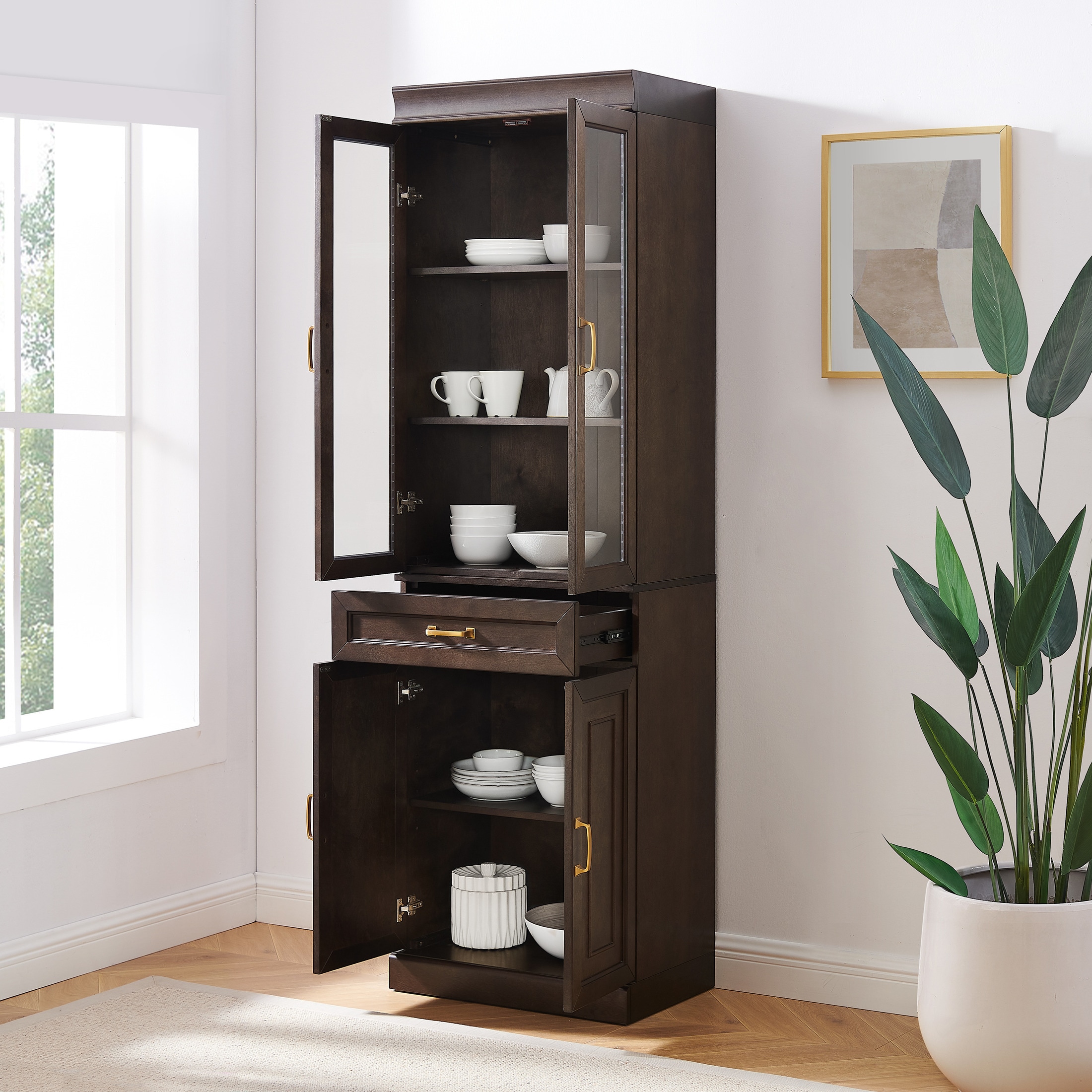 Honnaly Pantry with Glass Doors Value City Furniture