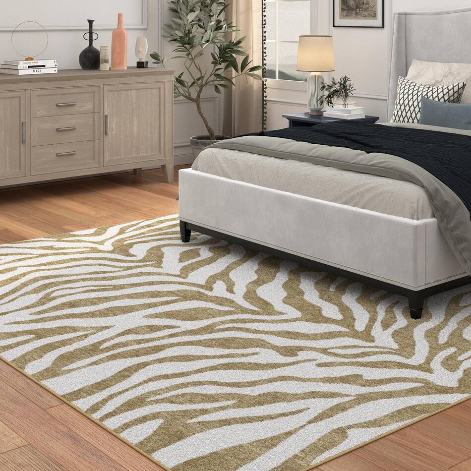 Marty 8' x 10' Area Rug-Gold/Ivory Zebra | Value City Furniture