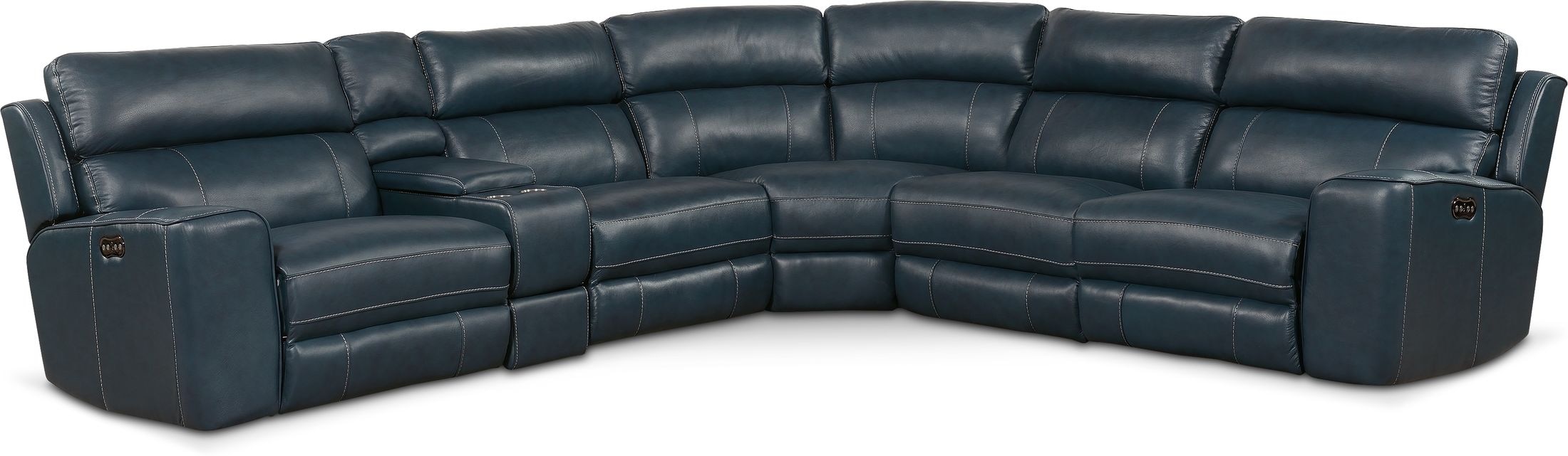 Newport 6 Piece Dual Power Reclining Sectional with 2 Reclining Seats Blue Value City Furniture