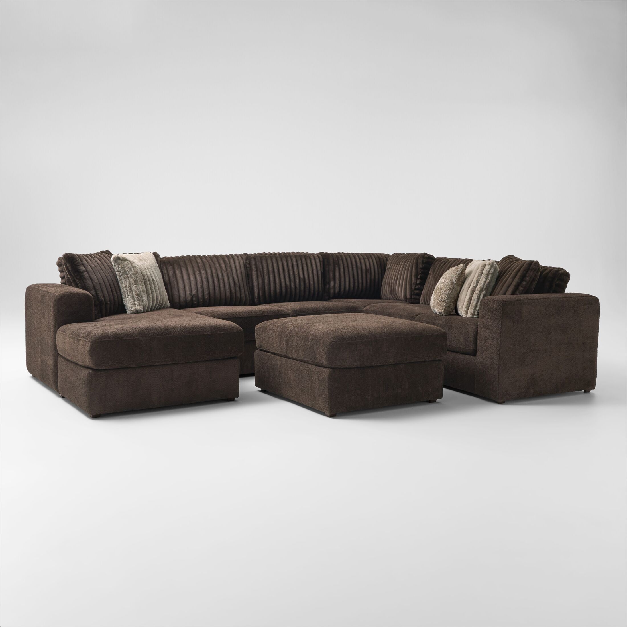 Brown sectional with chaise and ottoman store