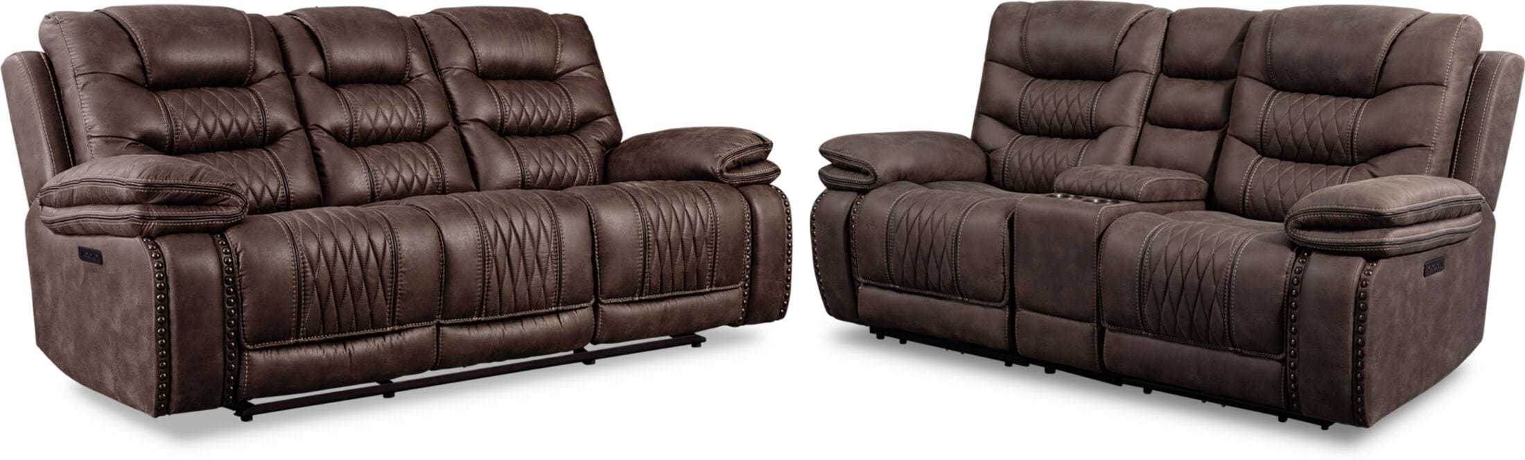 Sorrento Dual-Power Reclining Sofa and Loveseat Set - Brown | Value ...