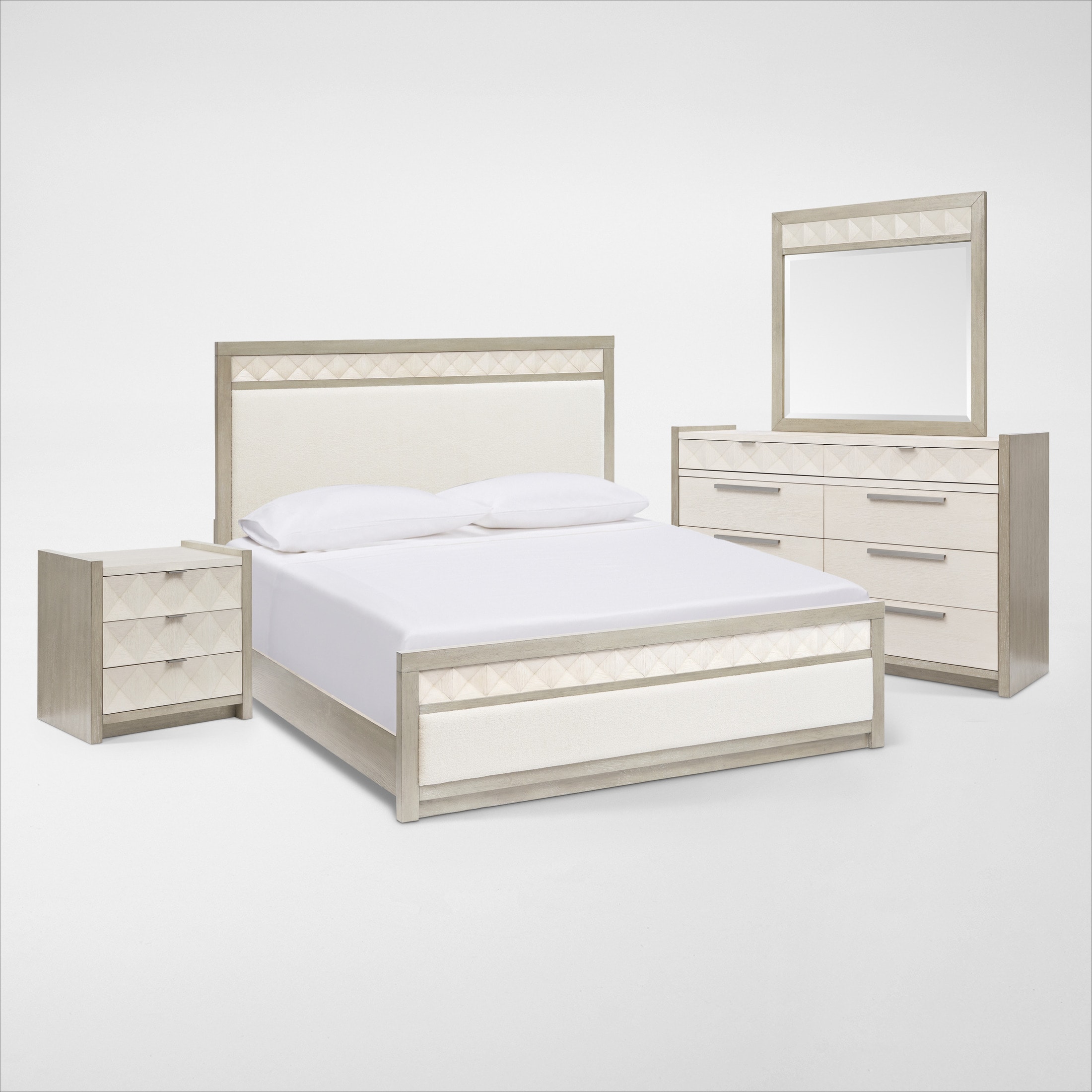 Coronado 5 Piece Queen Bedroom Set with Dresser and Mirror in Ivory Grey American Signature Furniture